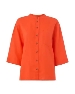 Whistles Grandad Linen Shirt - Red