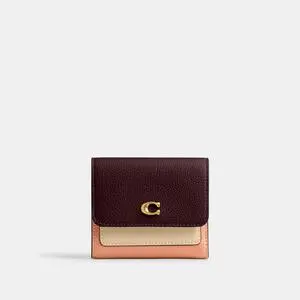 COACH® Mila Small Flap Wallet In Colorblock - Brass/merlot Multi
