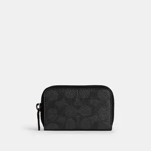 Coach Small Zip Around Card Case In Signature Canvas