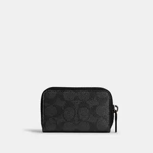 Coach Small Zip Around Card Case In Signature Canvas