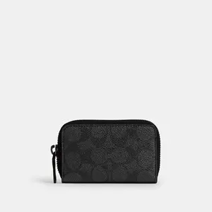 COACH Small Zip Around Card Case In Signature Canvas - Charcoal