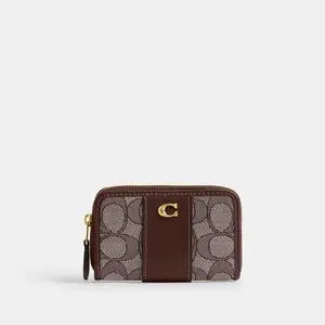 Coach Essential Small Zip Around Card Case In Signature Jacquard - Brass/oak Maple