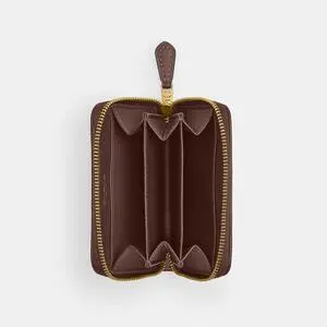 Coach Essential Small Zip Around Card Case In Signature Jacquard - Brass/oak Maple