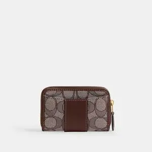 Coach Essential Small Zip Around Card Case In Signature Jacquard - Brass/oak Maple