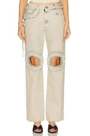 Coperni Ruffled Straight Leg Jeans - Grey Greige
