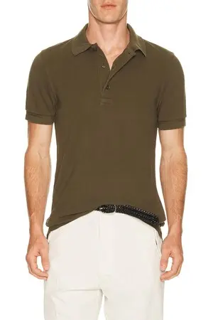 TOM FORD Lyocell Piquet Polo In Blue - Teak