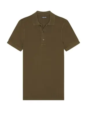 TOM FORD Lyocell Piquet Polo In Blue - Teak