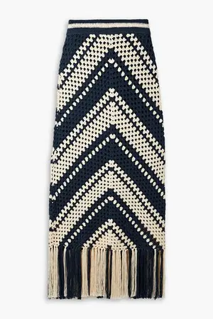 ZIMMERMANN Chintz Fringed Crocheted Cotton Midi Skirt