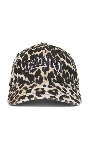 GANNI Washed Cotton Canvas Embroidered Cap - Leopard
