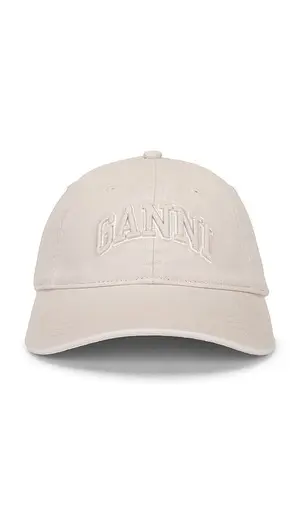 GANNI Washed Cotton Canvas Embroidered Cap - Egret
