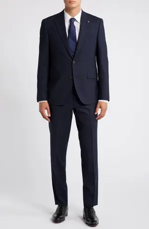 JACK VICTOR Espirit Solid Stretch Wool Suit Navy