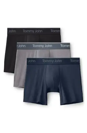 Tommy John 3-pack Second Skin 6-inch Stretch Modal Boxer Briefs - Black/ Medium Grey/ Blues