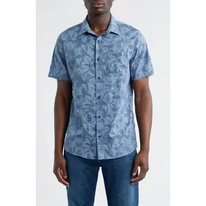 Travis Mathew Island Ambush Short Sleeve Button-up Shirt - Bering Sea
