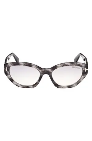 TOM FORD 55mm Geometric Sunglasses - Black Havana / T Logo