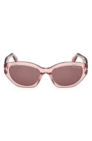 TOM FORD 55mm Geometric Sunglasses - Shiny Dusty Rose / Brown