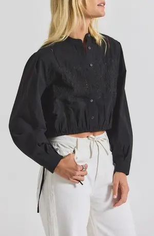 Derek Lam 10 Crosby Malory Garden Tile Cotton Eyelet Button-up Shirt - Black