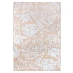 NORTHLIGHT 4' X 6' Beige And White Floral Rectangular Outdoor Area Rug - Pink