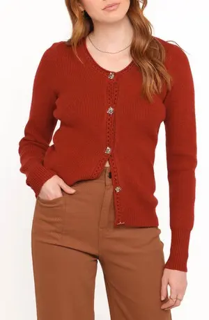 PETAL & PUP Openwork Knit Cardigan - Red