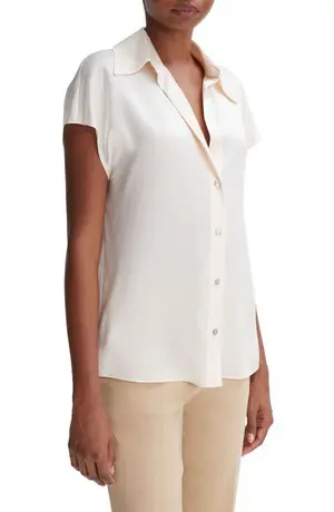 Vince Cap Sleeve Silk Button-up Shirt - Chiffon