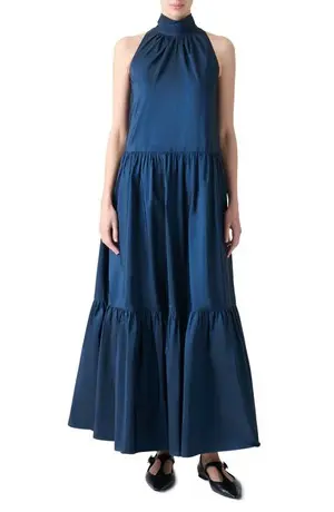 Akris Sleeveless Tiered Techno Taffeta Dress