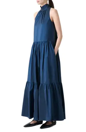Akris Sleeveless Tiered Techno Taffeta Dress