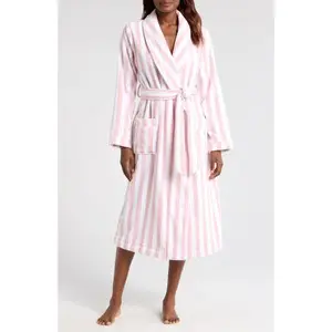 Nordstrom Stripe Hydrocotton Terry Robe - Pink Peachskin- White Stripe