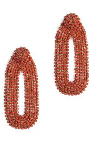 Deepa Gurnani Bianca Crystal Drop Earrings - Coral