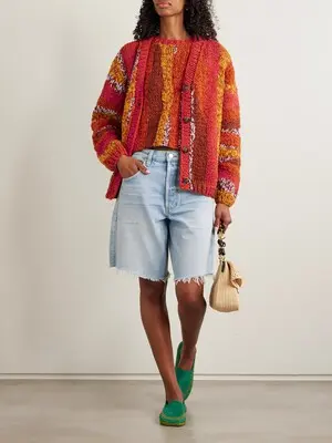 THE ELDER STATESMAN Striped Organic Cotton-bouclé Cardigan