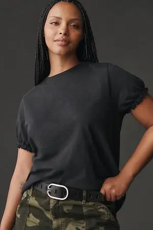 PILCRO Bennie Puff-sleeve Crewneck Tee - Black Onyx