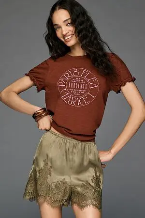 PILCRO Bennie Cotton Puff Sleeve T-shirt - Maroon