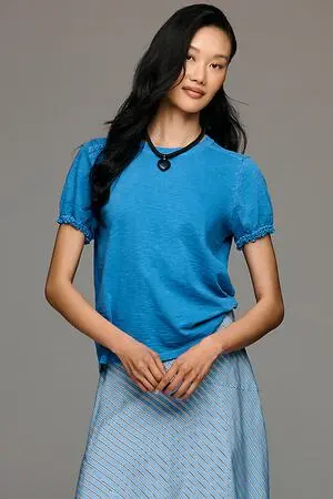 PILCRO Bennie Puff-sleeve Crew-neck T-shirt - Victoria Blue