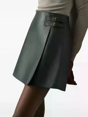 Ralph Lauren Leather Wrap Miniskirt With Double Buckle Detail