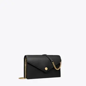 Tory Burch Pebble Envelope Chain Wallet - Black