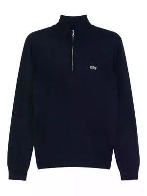 Lacoste High Zipped Neck Plain Sweater - Blue
