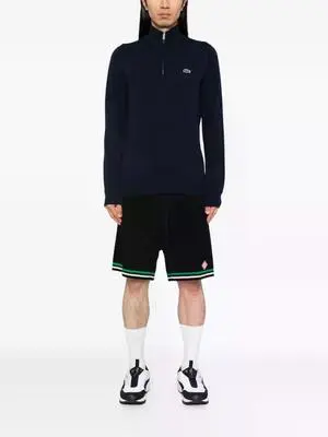 Lacoste High Zipped Neck Plain Sweater - Blue