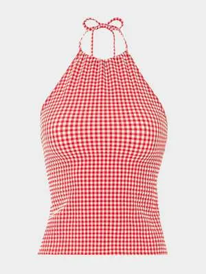 Hunza G Gingham Seersucker Halter Top - Red Gingham