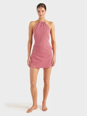 Hunza G Gingham Seersucker Halter Top - Red Gingham