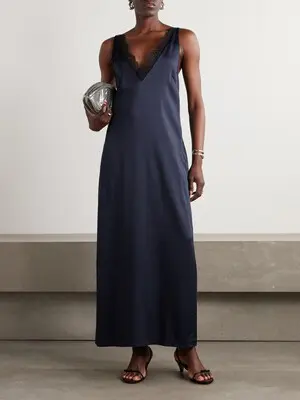 Stella McCartney Lace-trimmed Satin Midi Dress - Blue