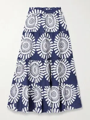 LEMLEM Sanaa Belted Printed Linen Maxi Skirt