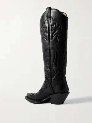 Gabriela Hearst Capitana Embroidered Leather Knee Boots - Black