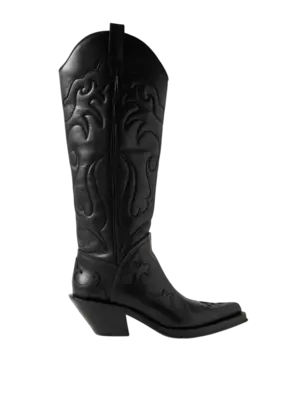 Gabriela Hearst Gabriela Hearst Capitana Embroidered Leather Knee Boots Black