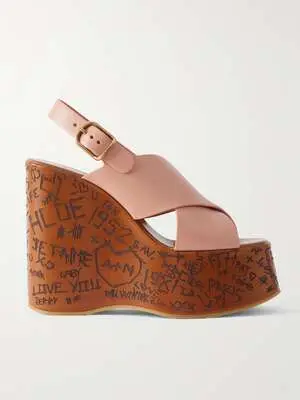 Chloé Maxime Leather Wedge Sandals - Baby Pink