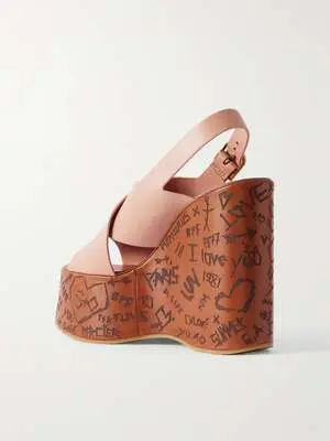 Chloé Maxime Leather Wedge Sandals - Baby Pink