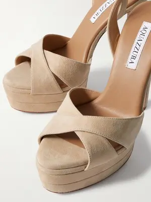 AQUAZZURA Divine Plateau 130 Suede Platform Sandals - Neutrals