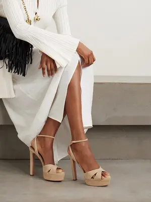 AQUAZZURA Divine Plateau 130 Suede Platform Sandals - Neutrals