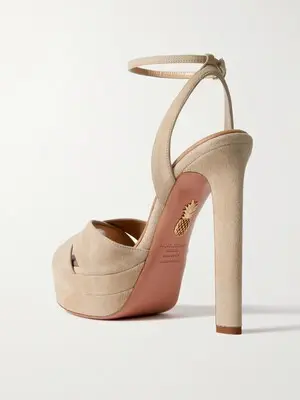 AQUAZZURA Divine Plateau 130 Suede Platform Sandals - Neutrals