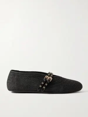 Alaïa Leather-trimmed Raffia Ballet Flats - Black