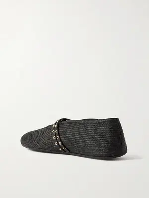 Alaïa Leather-trimmed Raffia Ballet Flats - Black