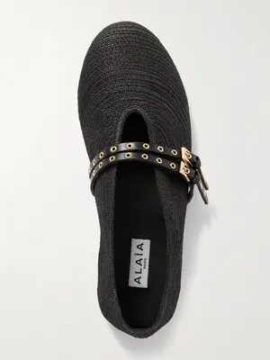 Alaïa Leather-trimmed Raffia Ballet Flats - Black