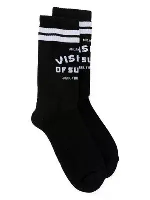 VISION OF SUPER Logo-jacquard Ankle Socks - Black